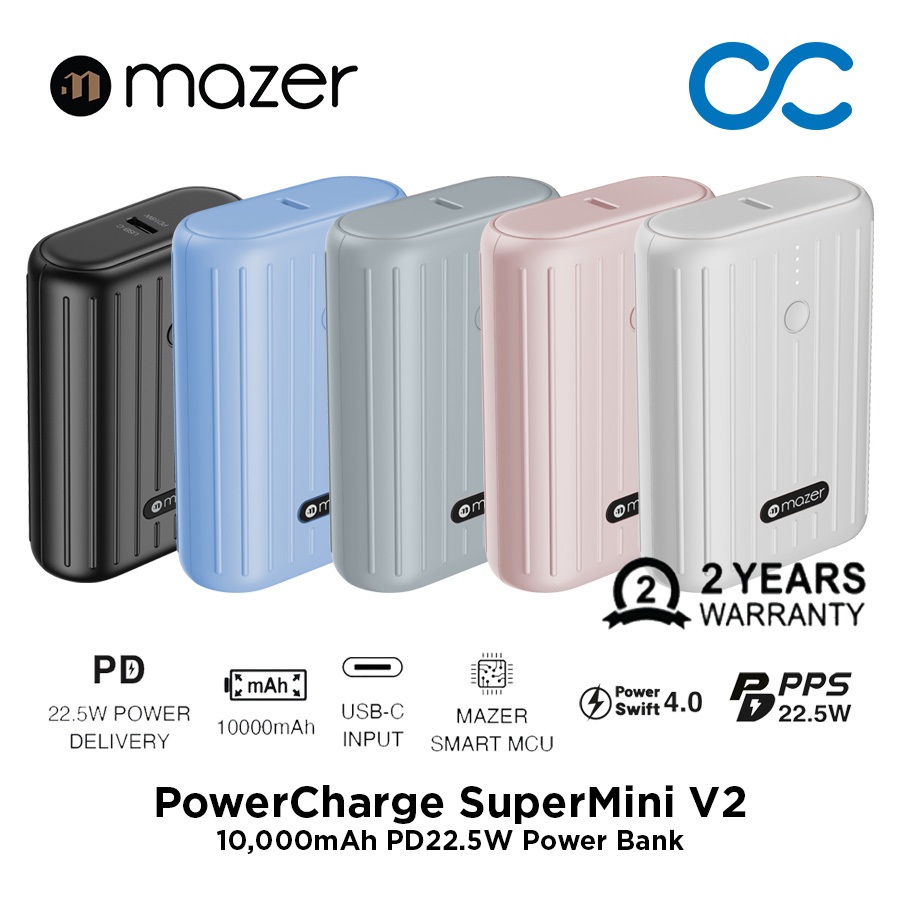 MAZER PowerCharge SuperMini V2 // 10,000mAh // PD22.5W // Power Bank // 2 years warranty ...
