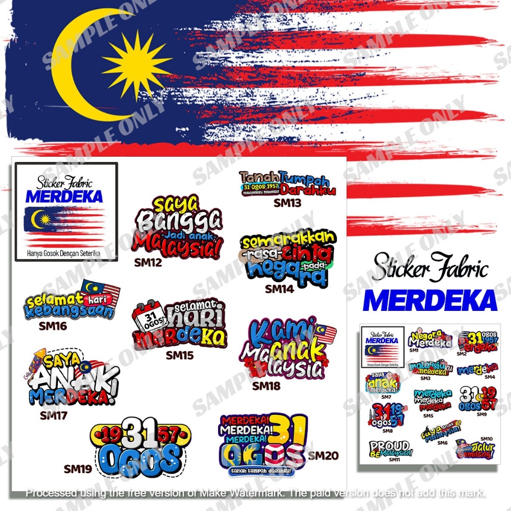 Sticker Baju Gosok Tema MERDEKA / Iron On Sticker Fabric / Stiker DTF ...