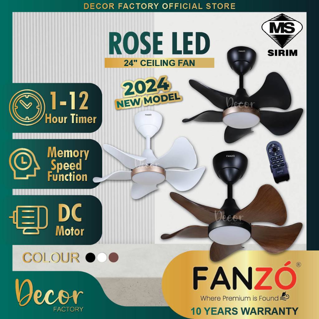 🔥NEW MODEL🔥 FANZÓ Fan FANZO ROSE LED 24" 5 Blades DC Motor 12 Forward ...