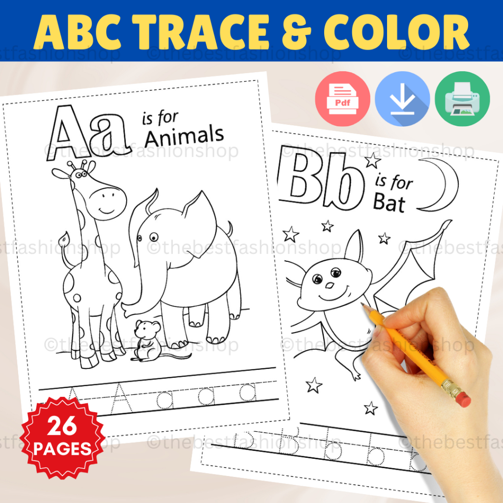 A020 [PDF] ABC Trace & Color Worksheet Printable Alphabet Letter ...