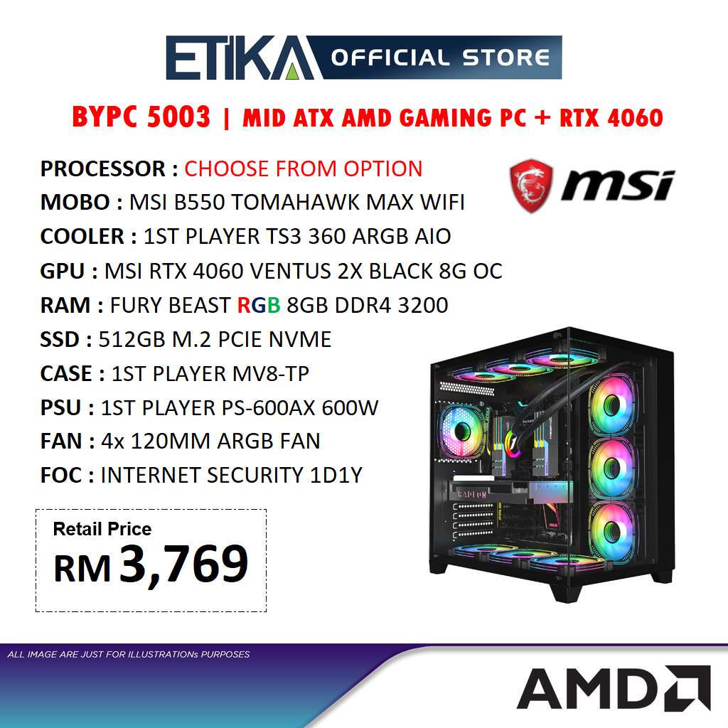 ETiKA BYPC 5003 | Mid AMD ATX Gaming NEW DIY BUILD YOUR PC Desktop Set + Nvidia RTX 4060 ...