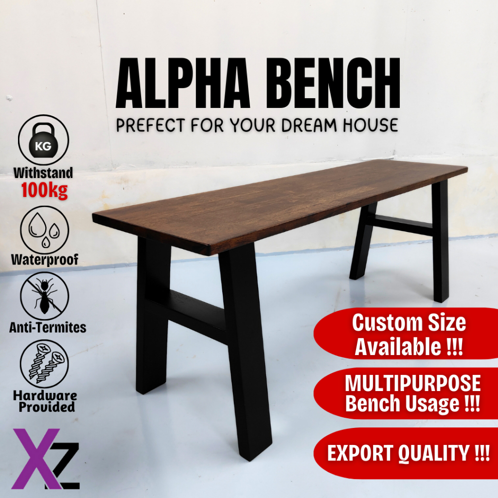 Alpha Bench Chair Rubberwood Bench Chair Dining Bench | Shopee Malaysia