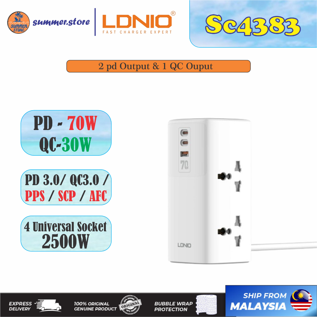 LDNIO Tower Extension SC4383 4 Universal Socket with PD 70W ...