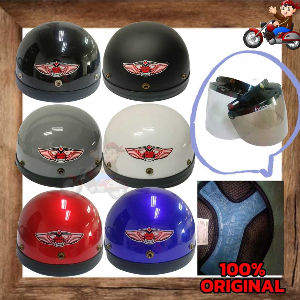 100% original HELMET MHR HALF CUT HELMET KURA-KURA LOGO TANAM RED BLUE ...