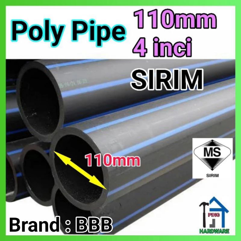 POLY PIPE 110MM 4inci SIRIM (Sell 1Feet-7Feet) HDPE | Shopee Malaysia
