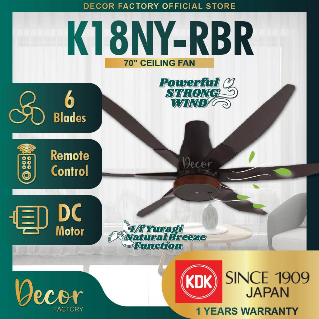 KDK Moshon Series KDK K18NY-RBR 70" 6 Blades 9 Speeds DC Motor Remote ...