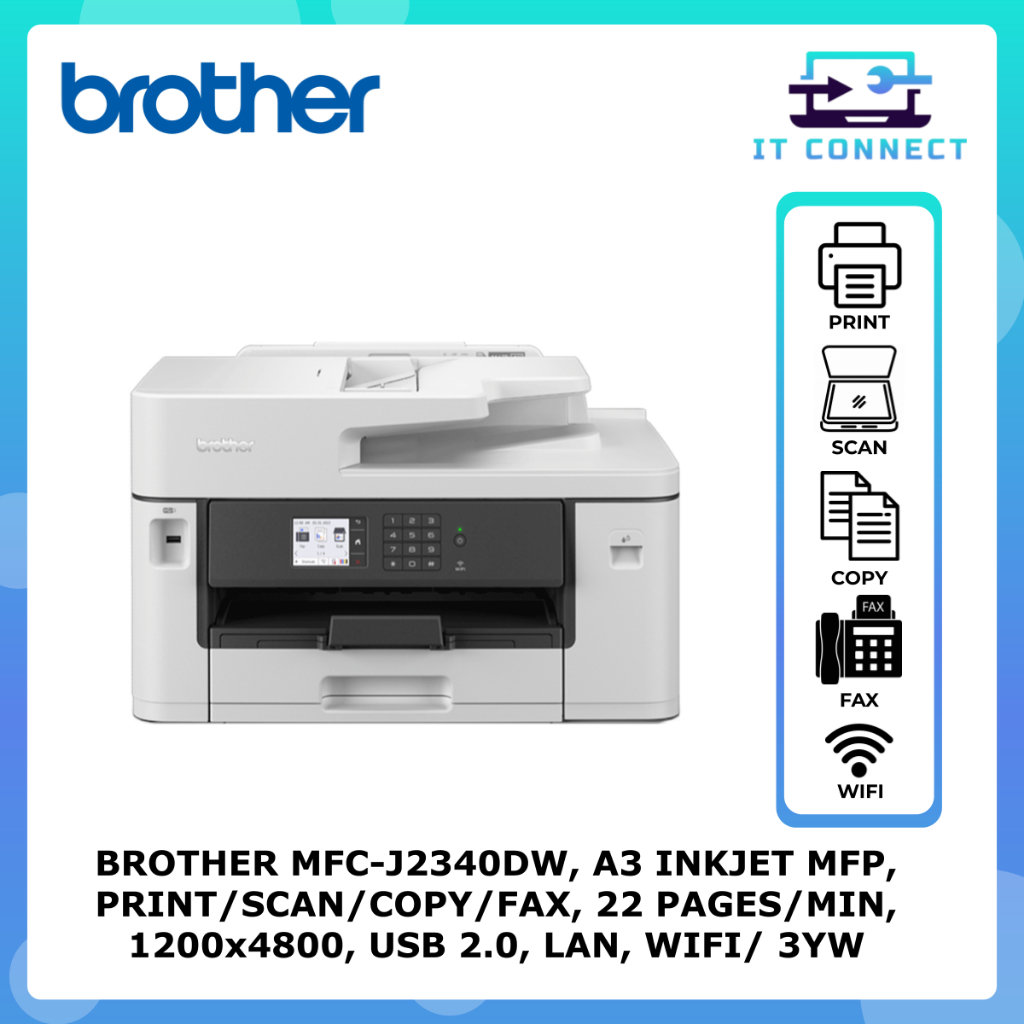 BROTHER MFC-J2340DW, A3 INKJET MFP, PRINT/SCAN/COPY/FAX, 22 PAGES/MIN ...