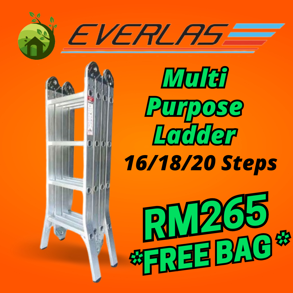 EVERLAS Tangga Lipat 16/18/20 steps Aluminium Multi Purpose Ladder ...