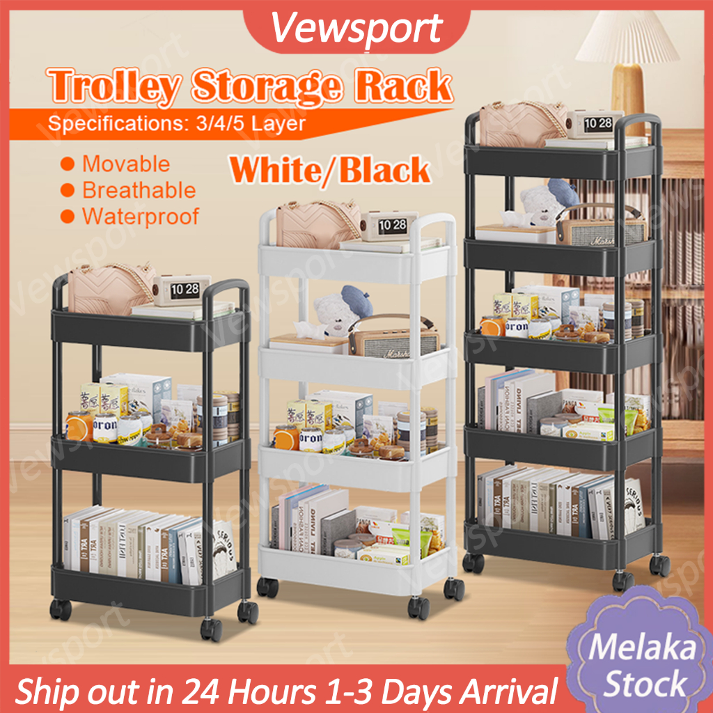 3-5 Tier Multifunction Storage Trolley Rack Office Shelves Home Kitchen ...