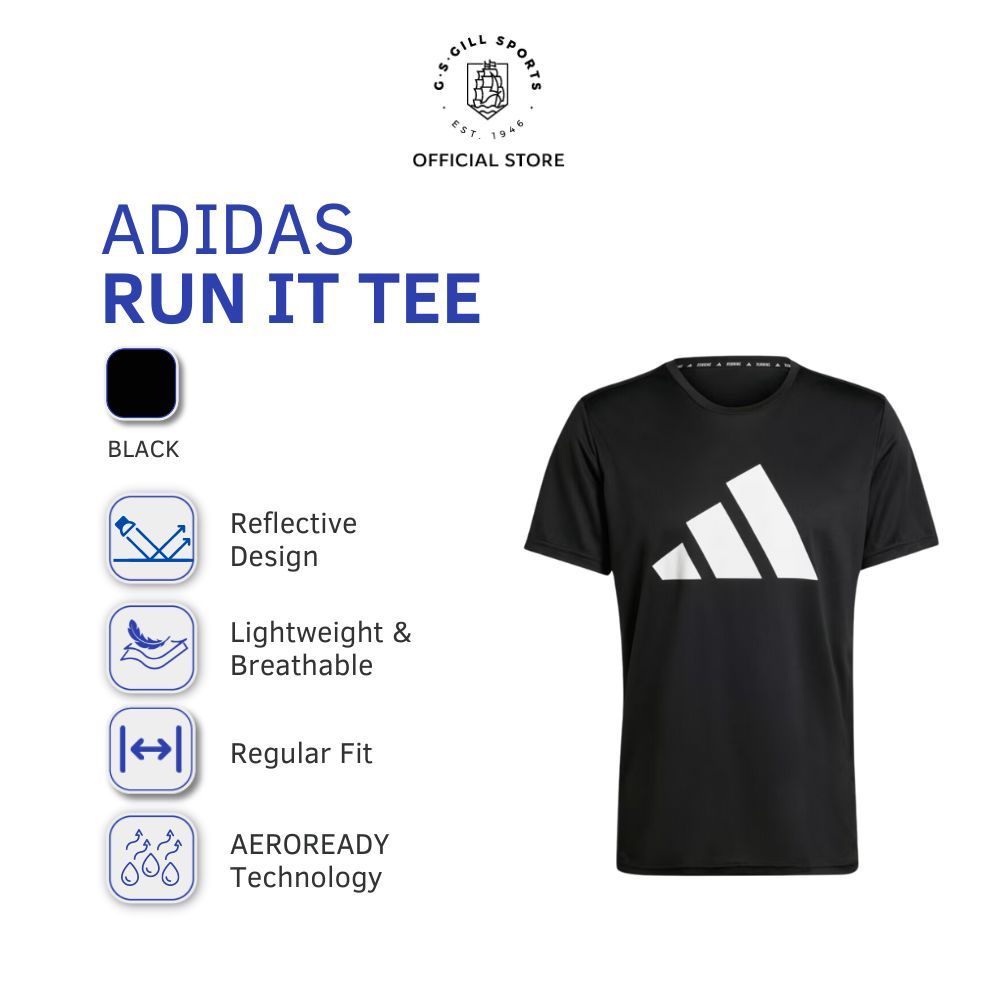 Adidas Run It Tee IL7235 Crewneck Sports T Shirt Men Regular Fit 100% ...