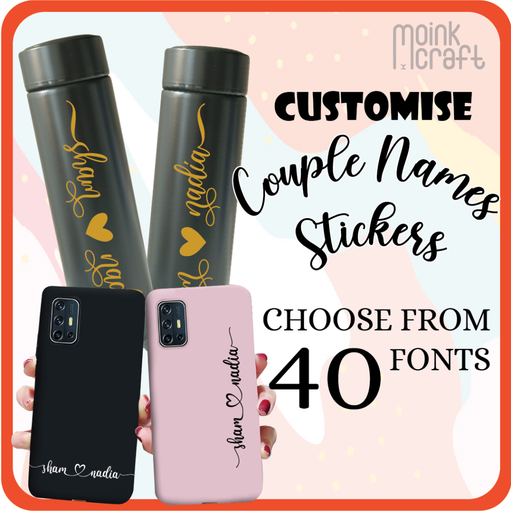 Customise Couple Names Phone Casing / Tumbler Vinyl Decal Sticker ...