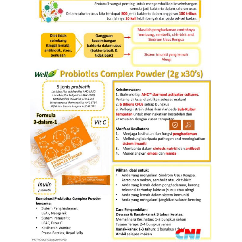 CNI WELL3 PROBIOTICS COMPLEX POWDER 15G X 30 PCS. | Shopee Malaysia