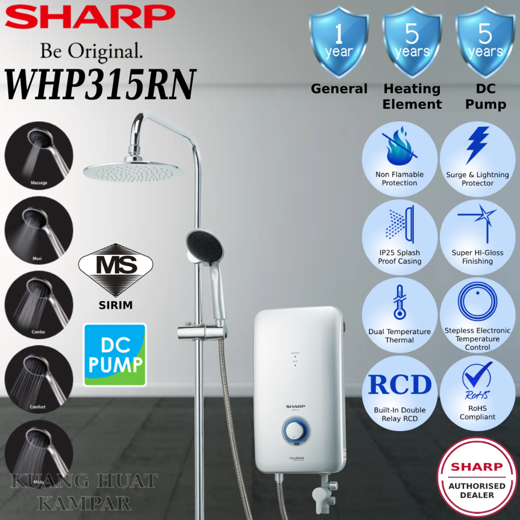 SHARP DC PUMP WATER HEATER WITH RAIN SHOWER WHP315RN / WHP-315RN ...