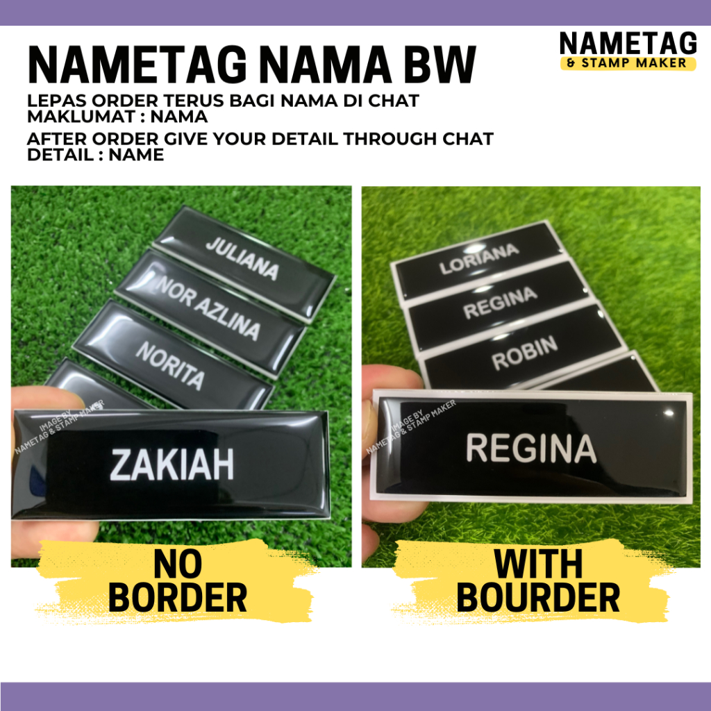 Name Tag Epoxy Acrylic Hitam Putih BORDER / NO BORDER (70X20MM ...