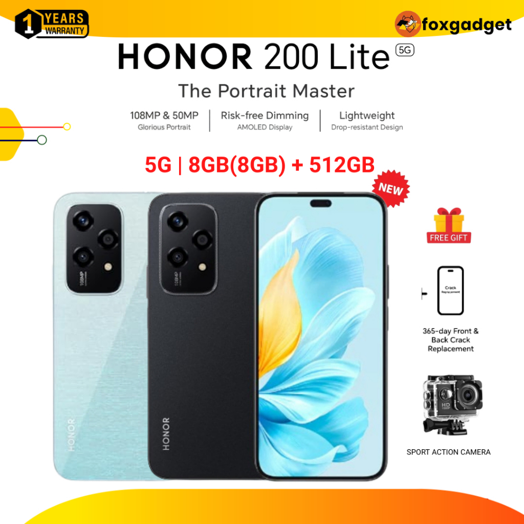 HONOR 200 Lite 5G (8GB(8GB) + 512GB) | MediaTek Dimensity 6080 | 100MP ...