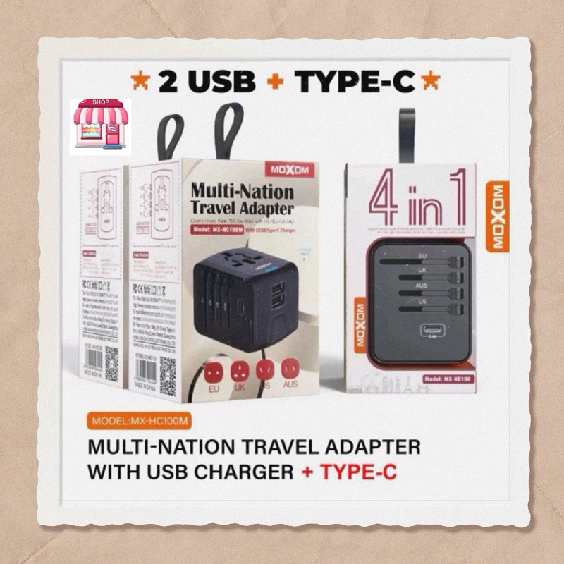 MOXOM MX-HC100M 4 In 1 Multi-Nation Travel Adapter USB Charger / 2.4A ...