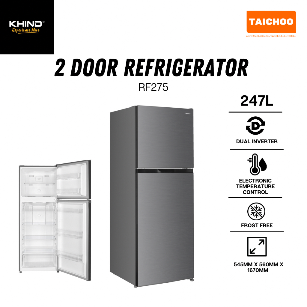 Khind 2 Door Top Freezer Refrigerator 247L With Dual Inverter RF275 ...