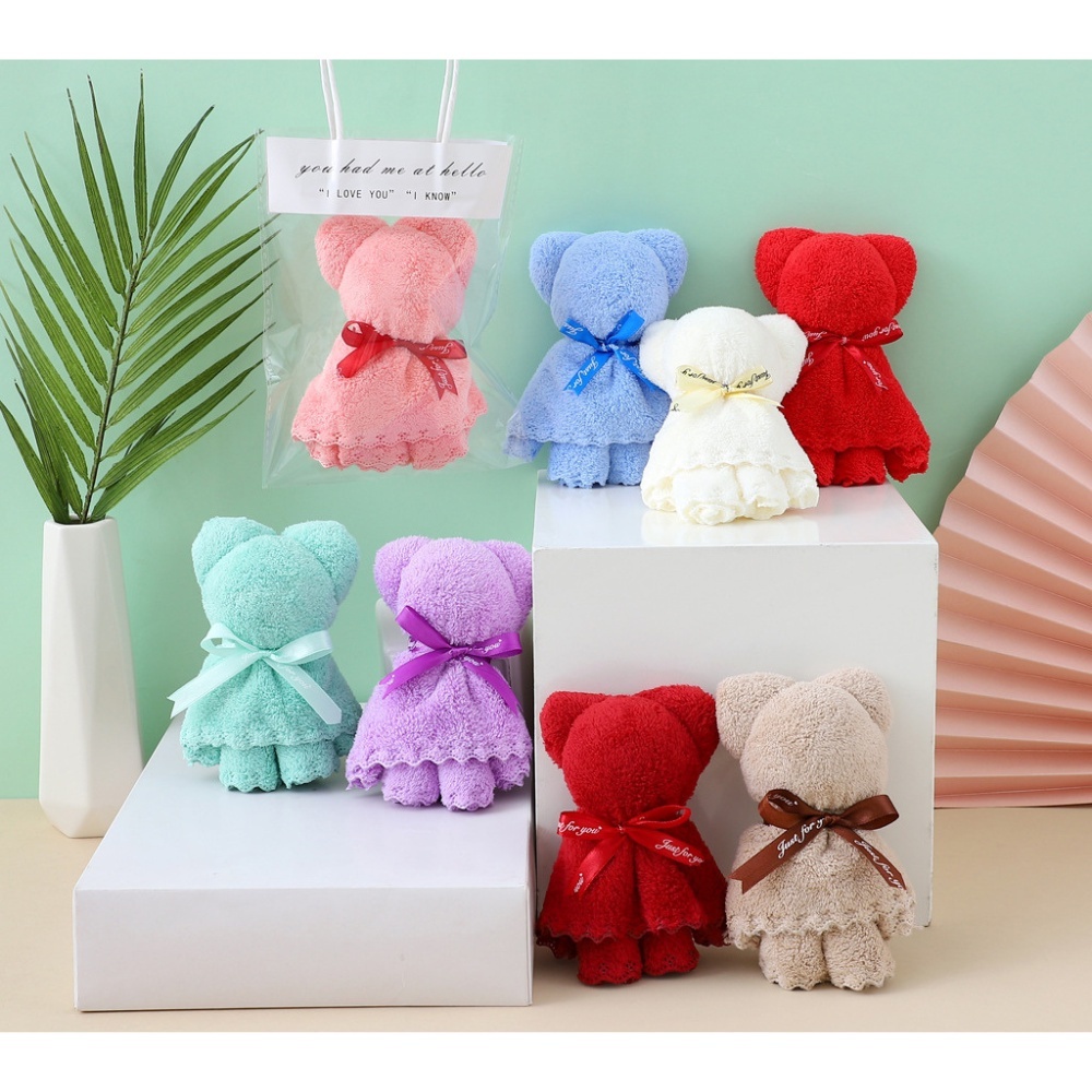 Cute Bear Towels Microfiber Wedding Door Gift Coral Fleece Hand Small ...