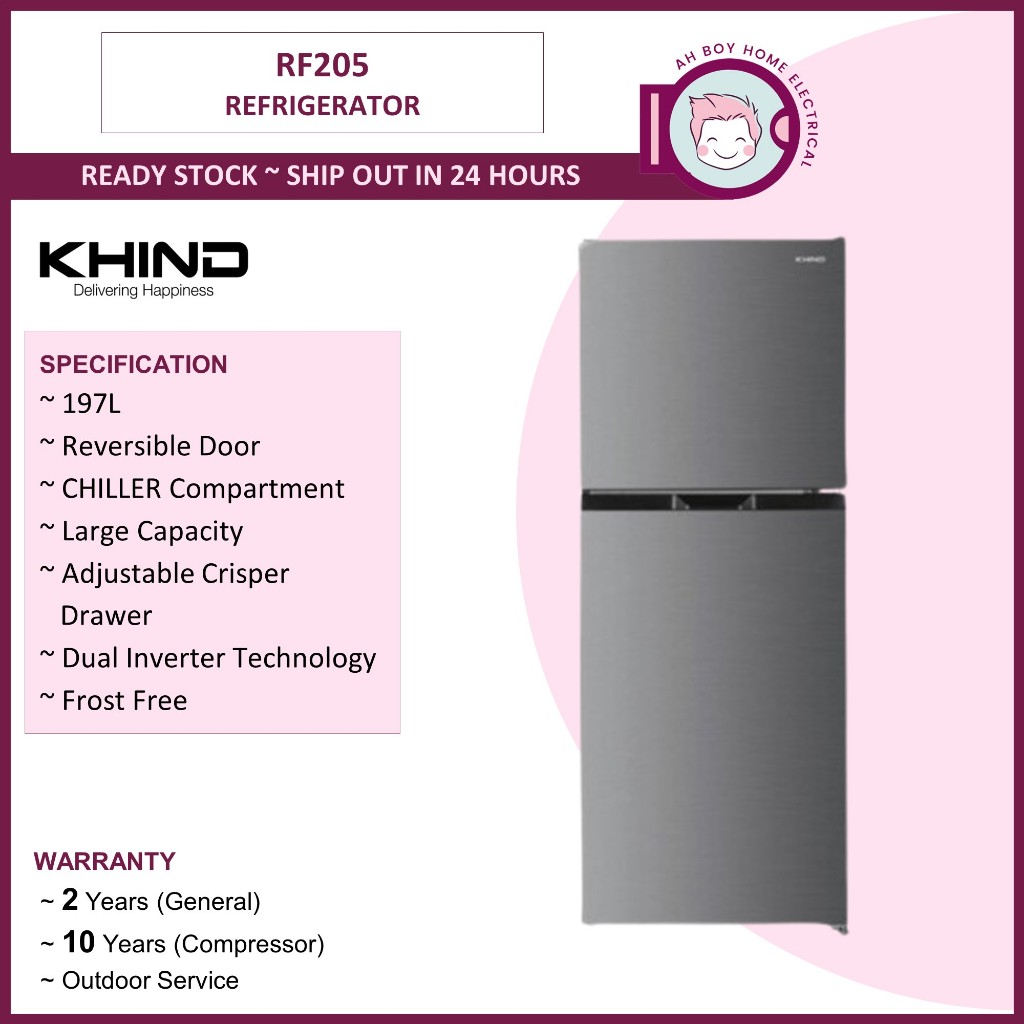 KHIND 2 Door Refrigerator (197L) RF205 | Shopee Malaysia