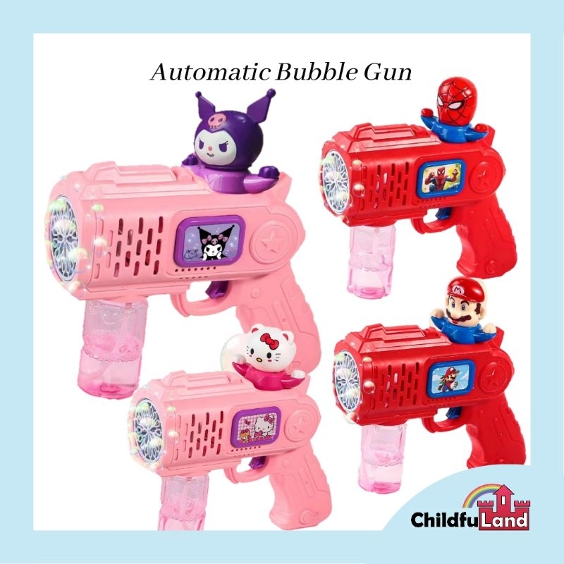 Automatic Bubble Gun Kuromi Spiderman Labubu Mario Hello Kitty Pikachu ...