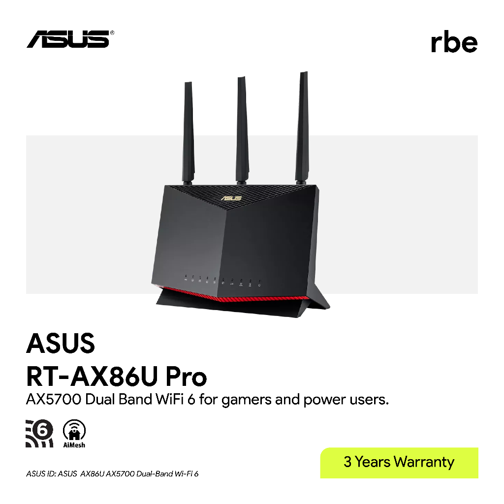 ASUS RT-AX86U Pro 5700 Dual Band + WiFi 6 Gaming Router, WiFi 6, NVIDIA ...