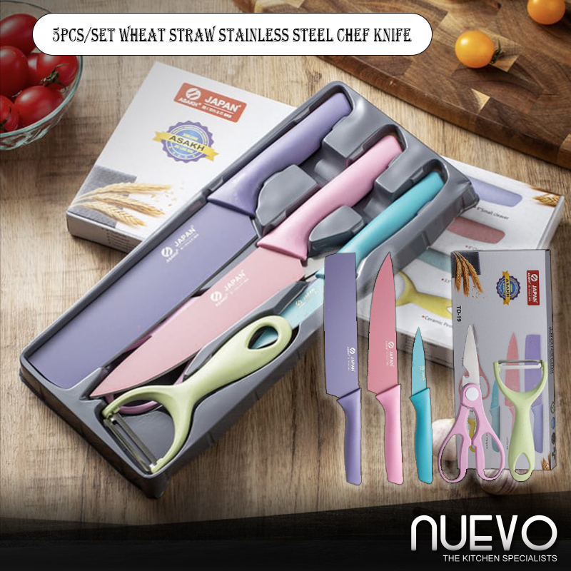 5pcs/Set Wheat Straw Stainless Steel Chef Knife Barbecue Japanese ...