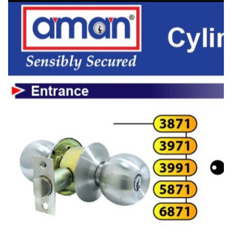 AMAN CYLINDRICAL LOCK SET LOCK BULAT 3871ss / 5871ss (sirim) | Shopee ...