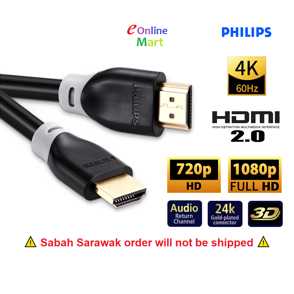 Philips Original 4K UHD HDMI 2.0 Cable (3D ARC HDCP 2.2) Full HD 2K 4K ...
