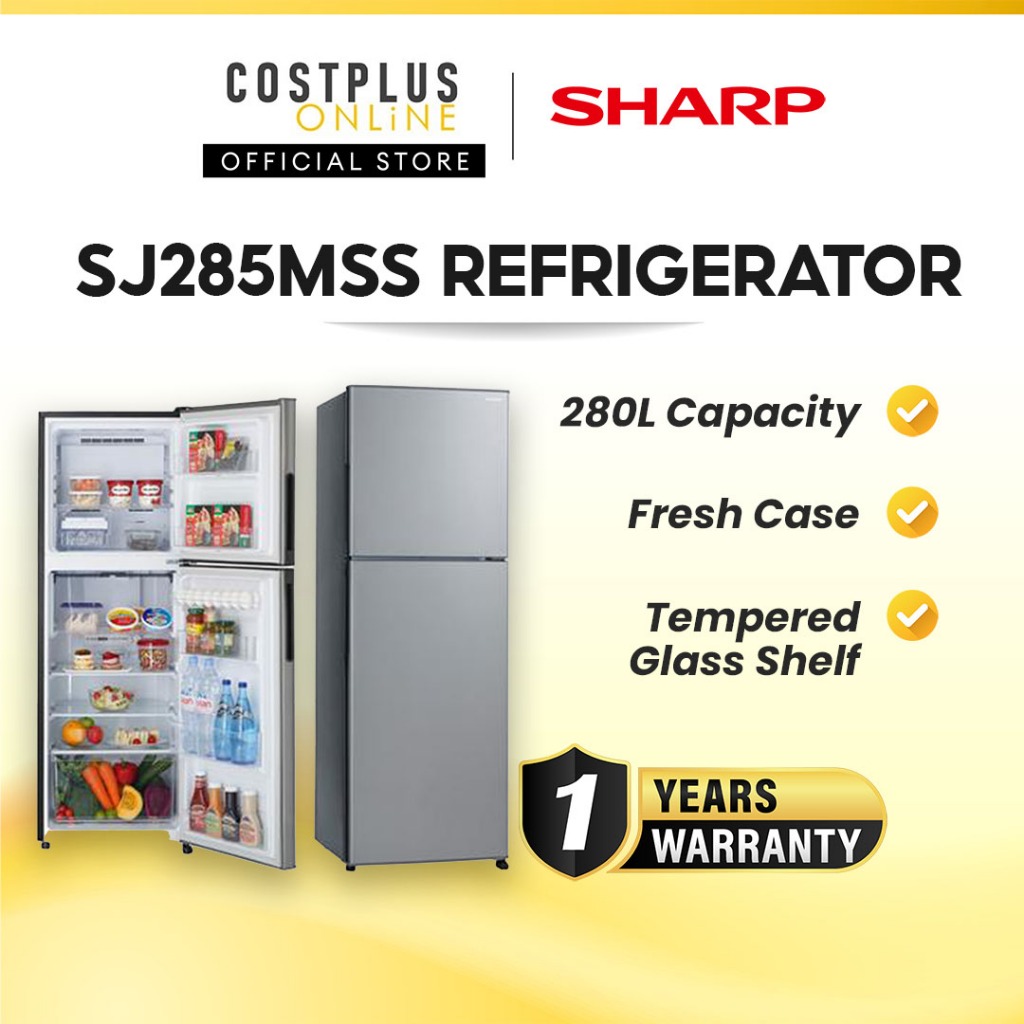 Sharp Fridge Refrigerator 2 Door 280L SJ285MSS with Tempered Glass ...