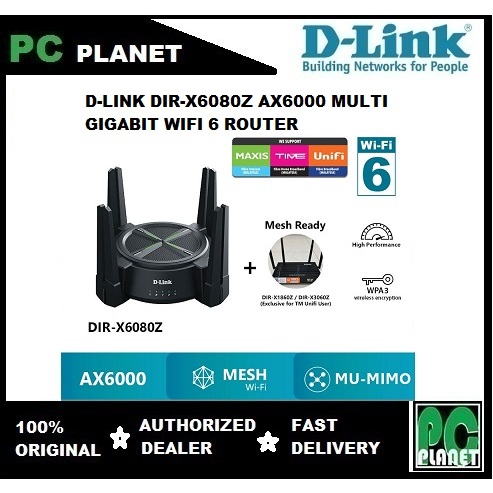 D-Link DIR-X6080Z AX6000 2.5GBPS LAN Multi Gigabit Wi-Fi 6 Mesh Router ...