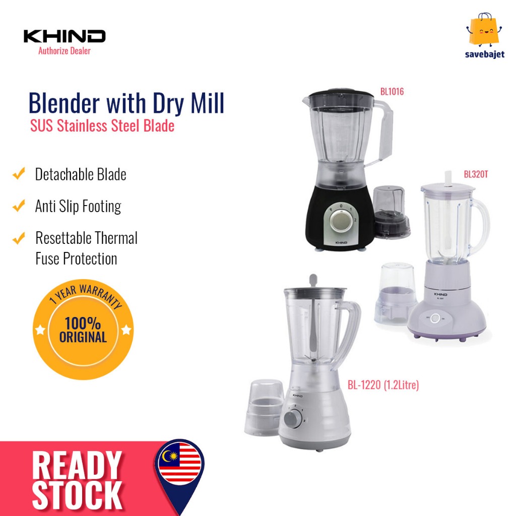 KHIND Pengisar Blender With Dry Mill (1.0L/1.2L) BL320T BL1016 BL1220 ...