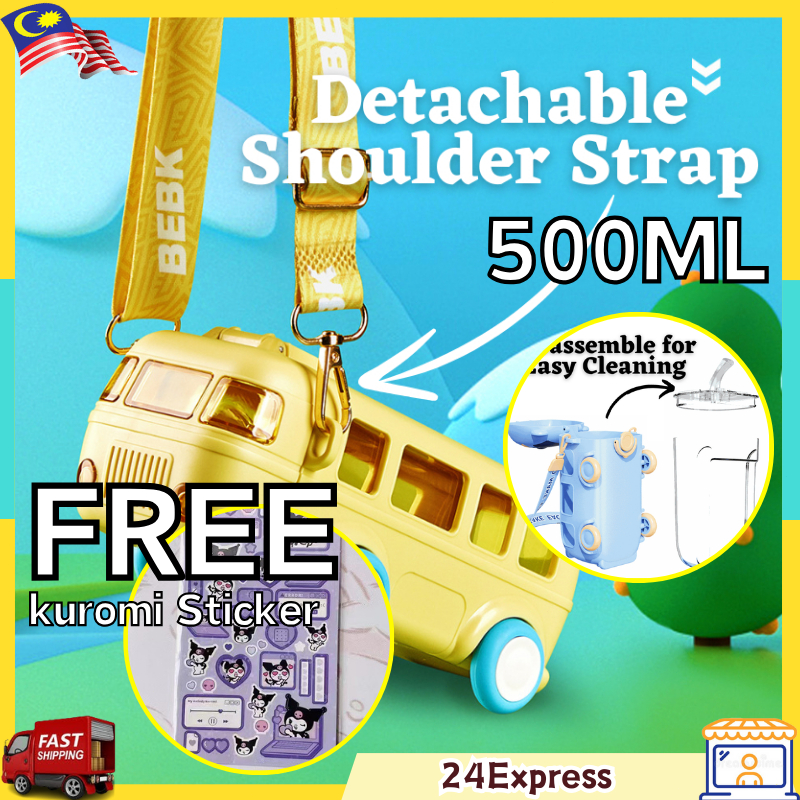 【Free Sticker】500ML Water Bottle Cute Square Bus BPA Free Leak-Proof ...