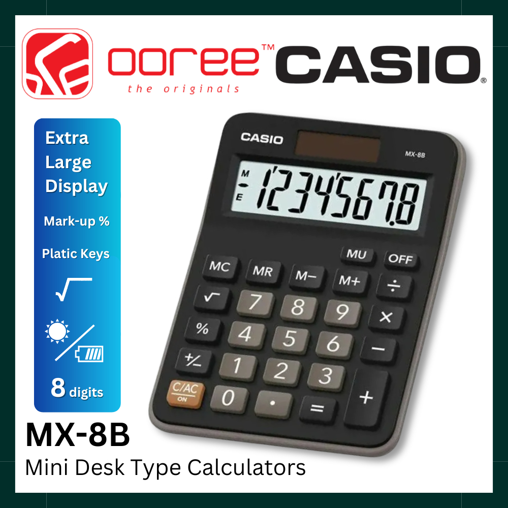 CASIO MX-8B MINI DESK TYPE PRACTICAL CALCULATOR WITH 8 DIGITS, EXTRA LARGE DISPLAY, SOLAR ...