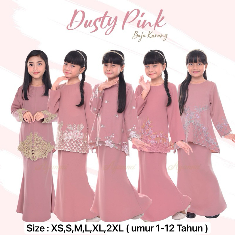 🔥(KIDS 1-12 TAHUN) TEMA BAJU KURUNG DUSTY PINK | BAJU KURUNG MODEN RIAU ...