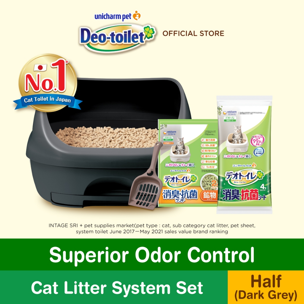 Deo-Toilet Cat Dual Layer Litter Box Tray System Dark Grey (Half ...
