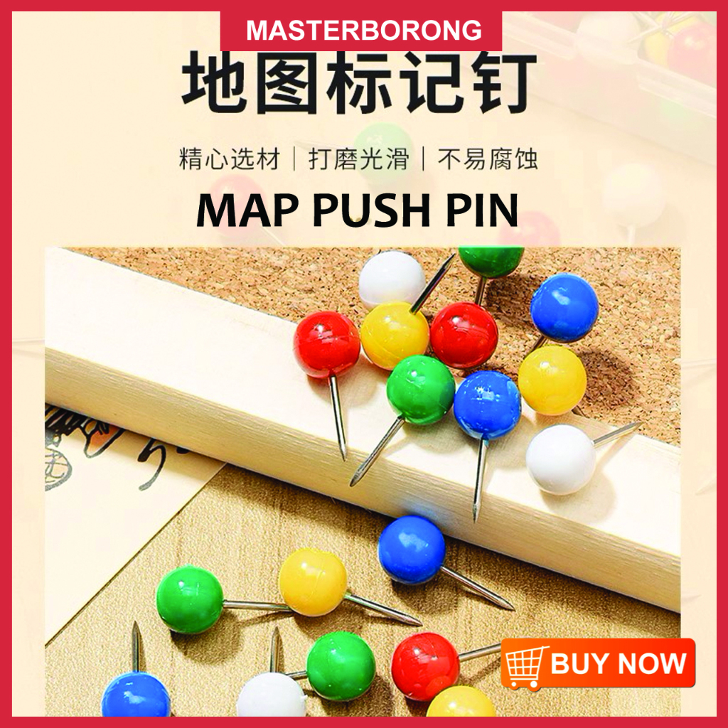 9.5mm Colour Map Pin Push Pin Paku Tekan Office Pin Paku Payung Thumb ...