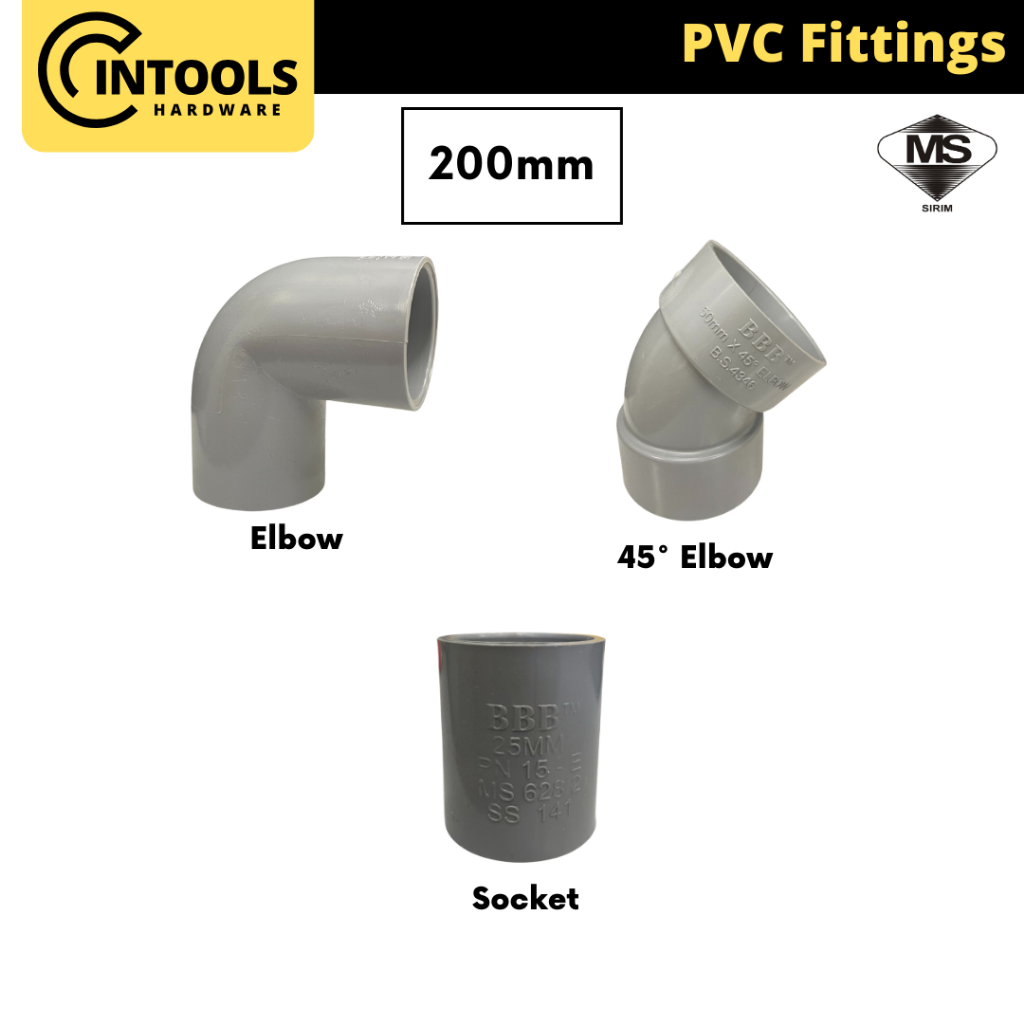200MM PVC Pipe Fittings Grey Class D SWV Connector Elbow Socket Valve ...