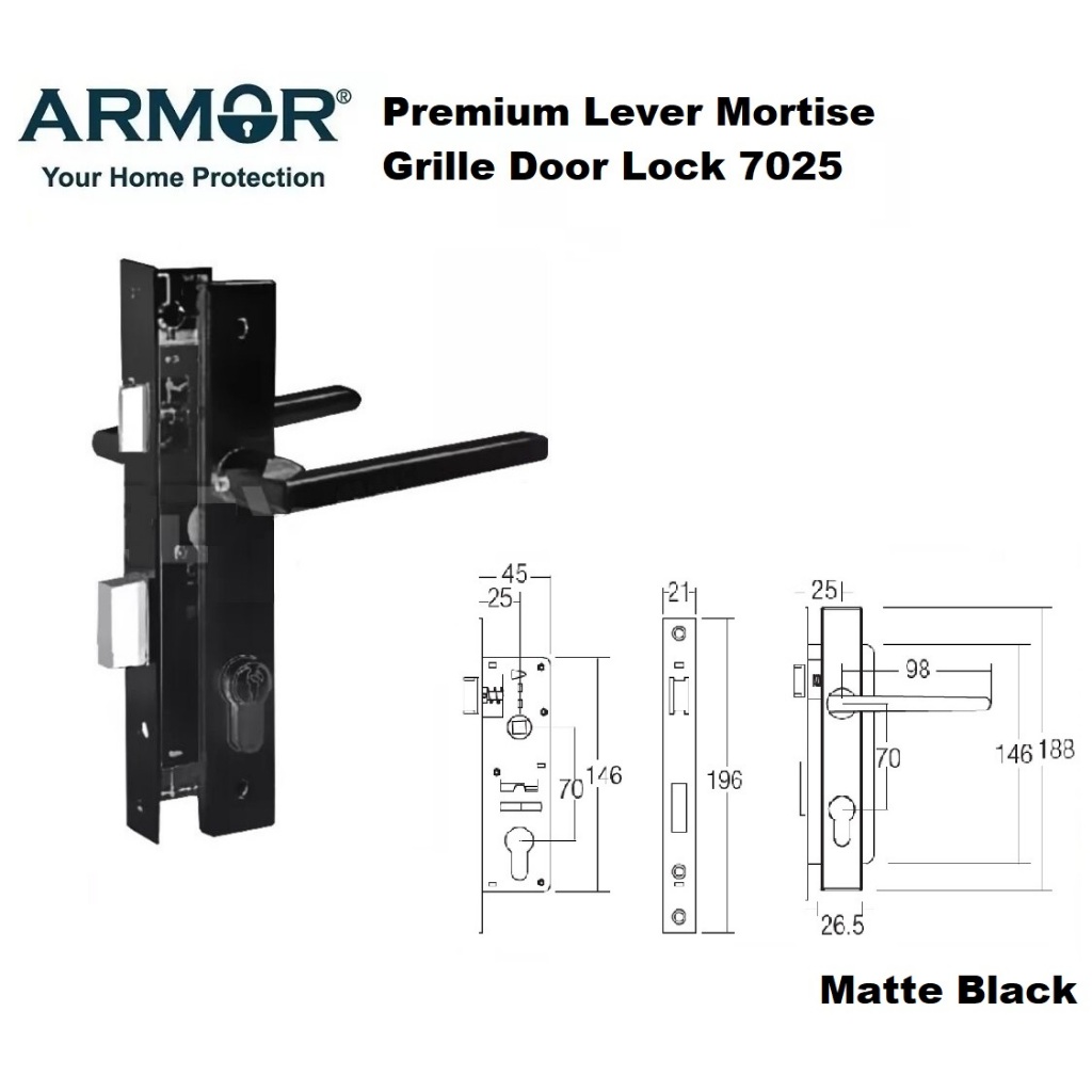 [READY STOCK] ARMOR 7025-02 Premium Lever Mortise Grille Door Lock ...