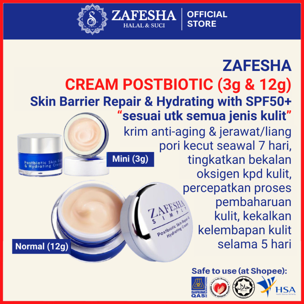 Zafesha Postbiotic Mini Cream Skin Barrier Repair Krim Anti Aging ...