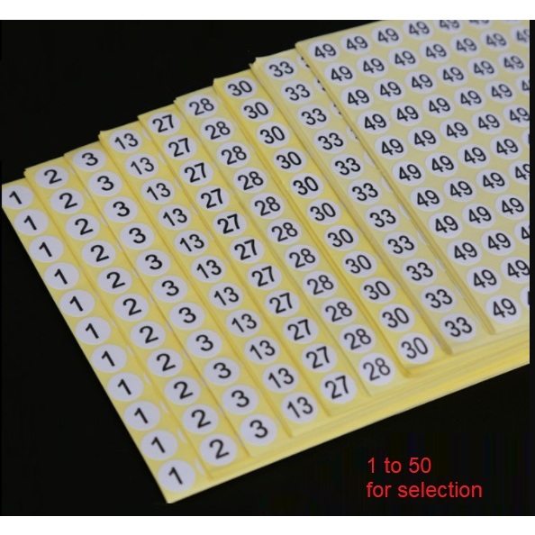 Numbering Stickers No 1 to 60 Numbers 70 90 100 140 150 Round Nombor ...
