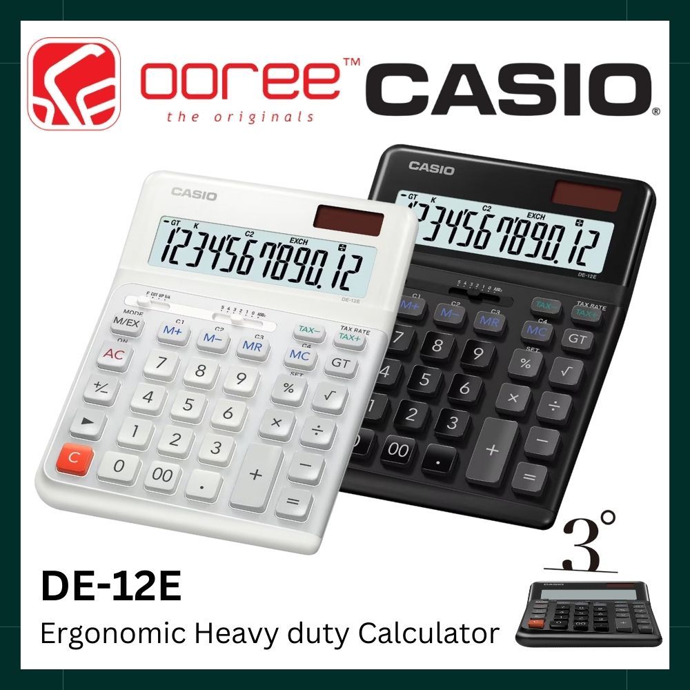 CASIO DE-12E / JE-12E HEAVY DUTY DESKTOP TYPE ERGONOMIC CALCULATOR WITH 12 DIGITS, EXTRA LARGE ...