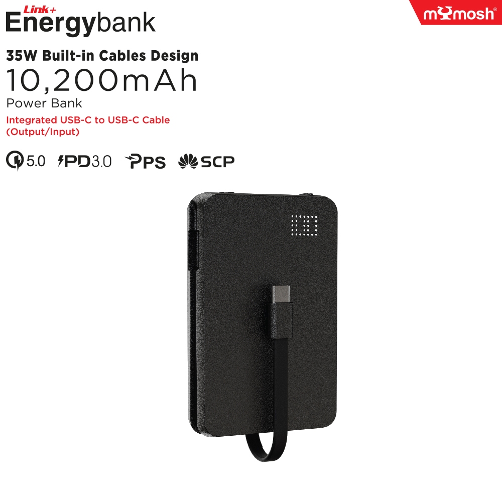 Mymosh QC 5.0/PD 3.0 Built-In Type-C Cable Power Bank (35W/10200mAh ...