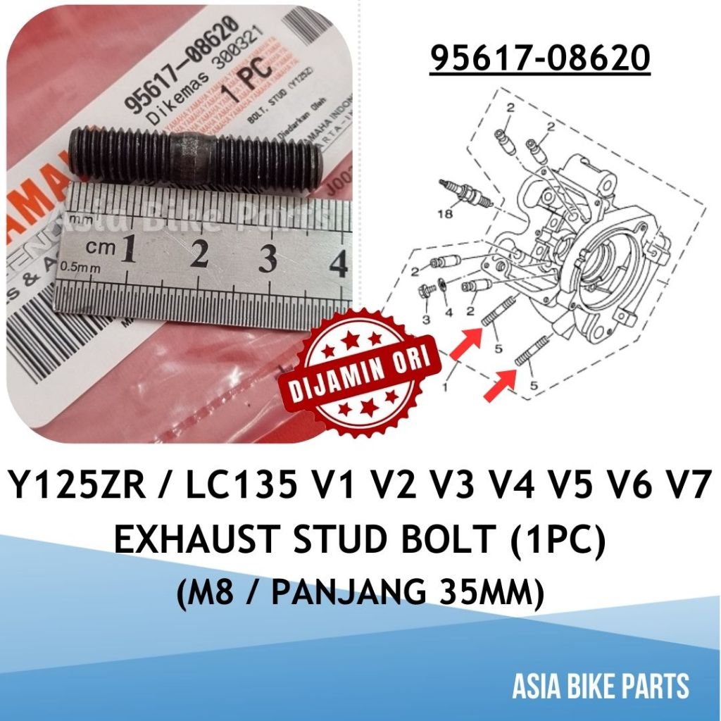Yamaha Original Y125ZR / LC135 V1 V2 V3 V4 V5 V6 V7 4S 5S Exhaust Stud Bolt Tiang Ekzos - 95617 ...