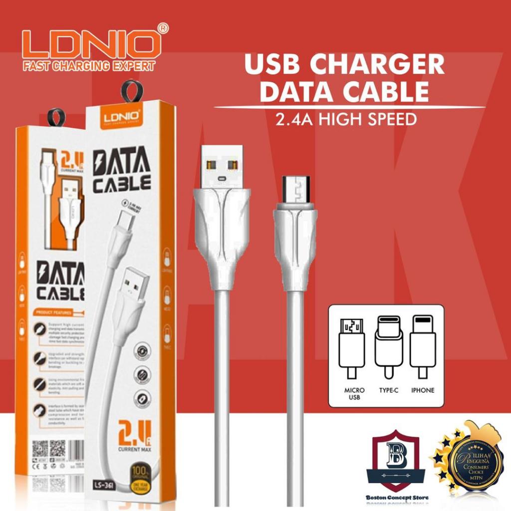 BOSTON LDNIO LS361 (1 Meter)& LS362 (2 Meter) Micro / IP / Type-C 2.4A Fast Charging & Data ...