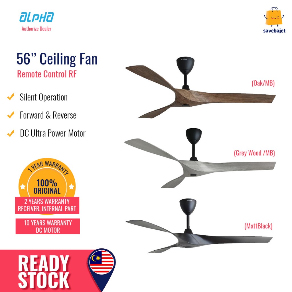 Alpha Alkova Axis Ceiling Fan - Grey Wood/MB Oak/MB Matt Black (56 ...