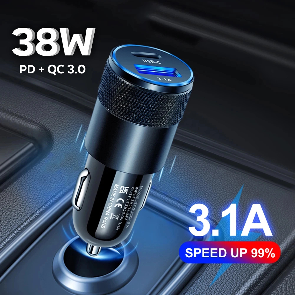 38W USB Type-C Mini Car Charger Quick Charge 3.0 Fast Charging For iP ...