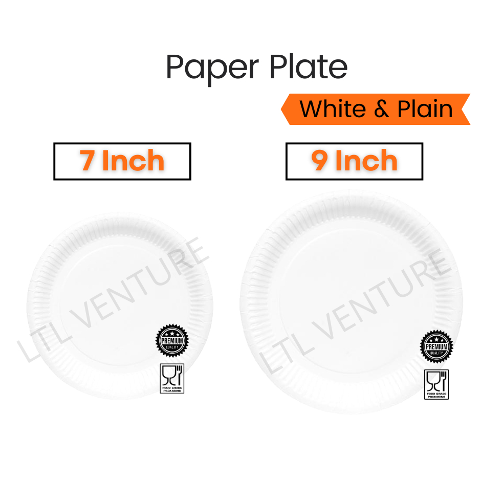 (20Pcs) White Paper Plate/Plain Disposable Paper Plate 7 & 9 Inch ...