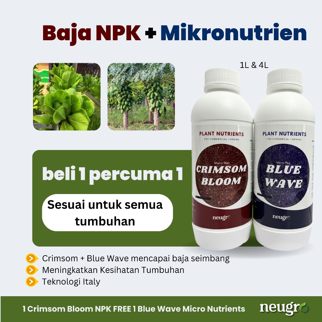 Baja Crimsom + Blue Wave (1 FREE 1) NPK + Mikronutrien VITAMIN Tumbuhan ...