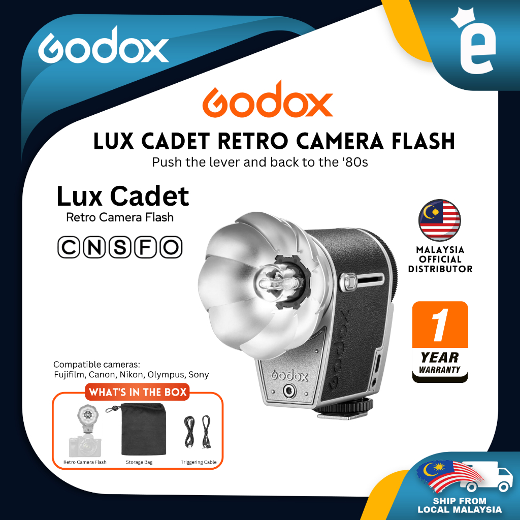Godox LUX Cadet Retro Camera Flash, 6200K±300K GN10 with 7 Levels Flash ...