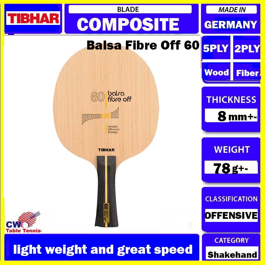 Tibhar Balsa Fibre Off 60 COMPOSITE FIBER BLADE TABLE TENNIS BAT PADDLE ...